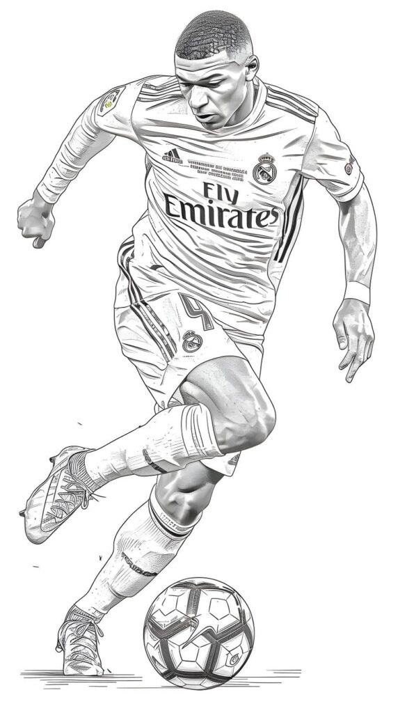 Colorear Mbappé regateando en el Real Madrid