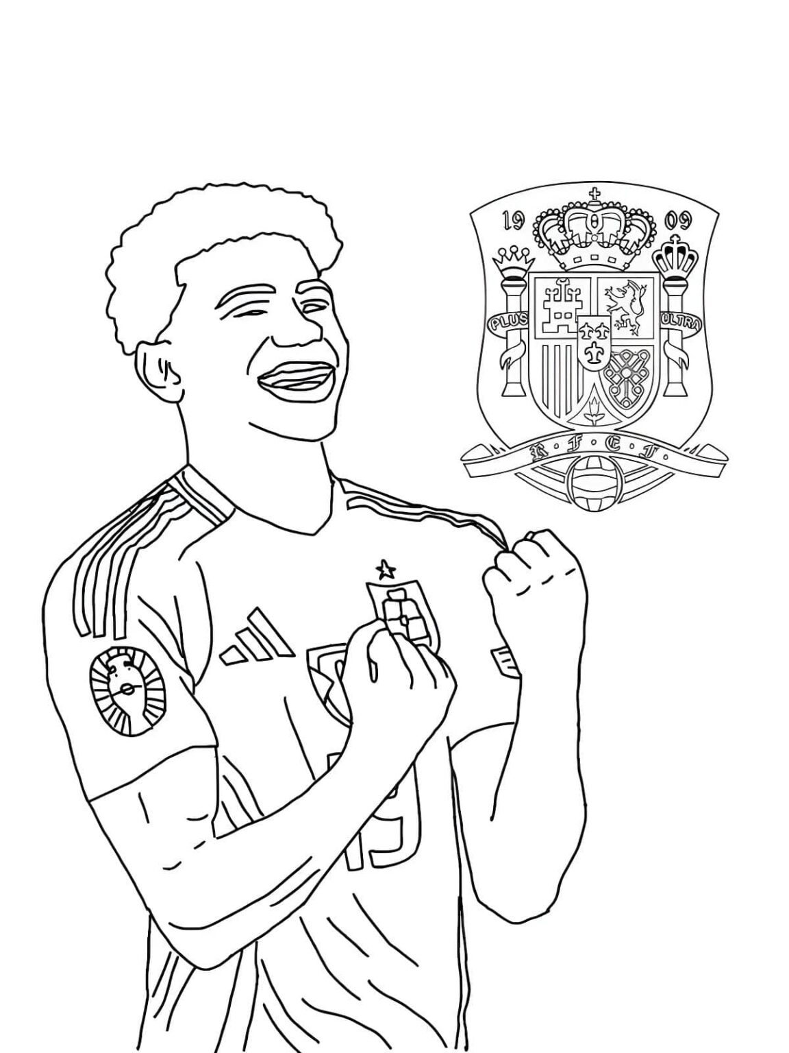 Dibujo De Lamine Yamal Celebrando Con España Para Colorear