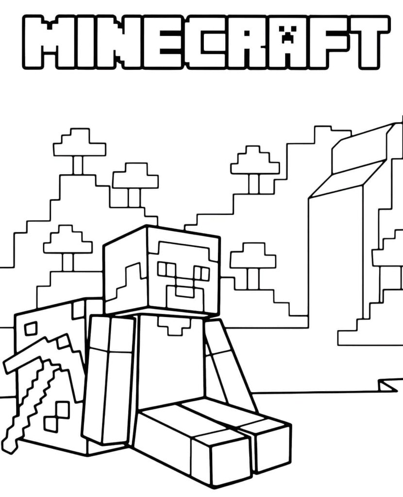Steve Con Pico De Minecraft Para Colorear