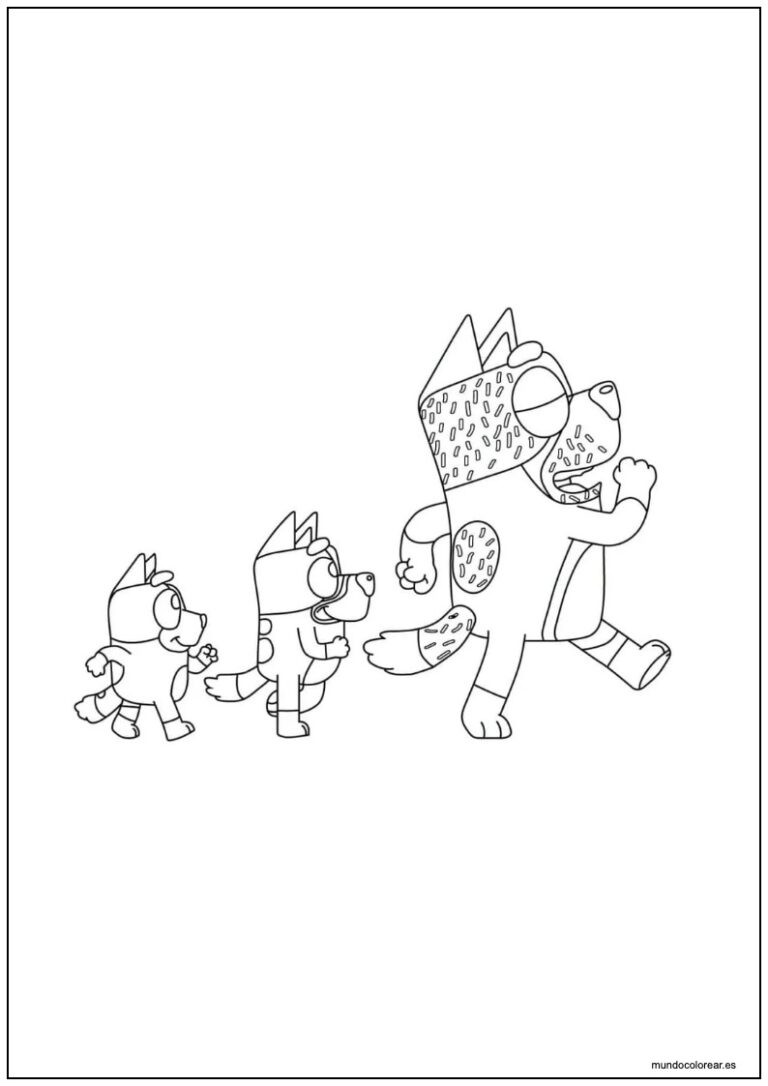 Dibujo De Bandit Bluey Y Bingo Caminando Para Colorear